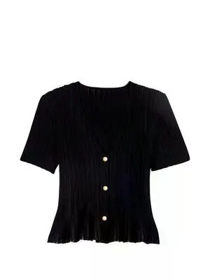 Maje Ruffled Ribbed-knit Cardigan - Black