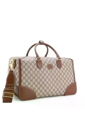 Gucci Interlocking G Patch Duffle Bag Gg Coated Canvas Medium Travel Bag - Brown