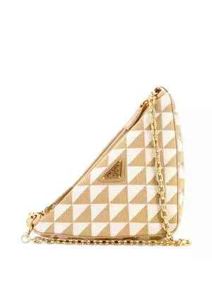 Prada Double Symbole Triangle Bag Leather And Jacquard Mini Shoulder Bag - Neutrals