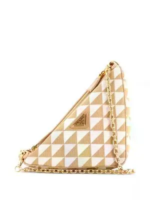 Prada Double Symbole Triangle Bag Leather And Jacquard Mini Shoulder Bag - Neutrals