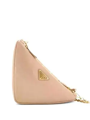 Prada Double Symbole Triangle Bag Leather And Jacquard Mini Shoulder Bag - Neutrals
