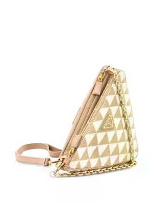 Prada Double Symbole Triangle Bag Leather And Jacquard Mini Shoulder Bag - Neutrals