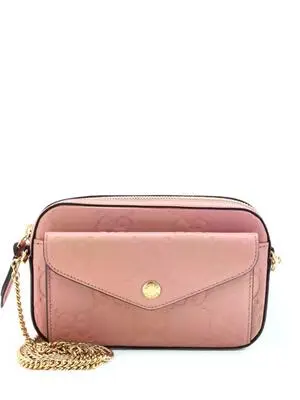 Gucci Front Pocket Chain Shoulder Bag Jumbo Gg Embossed Leather Super Mini Crossbody Bag - Pink