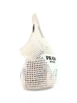 Prada Triangle Logo Tote Raffia Small Bucket Bag