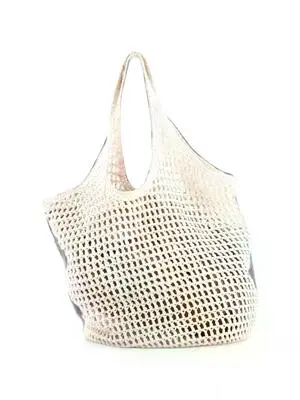 Prada Triangle Logo Tote Raffia Small Bucket Bag - Neutrals