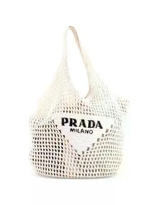 Prada Triangle Logo Tote Raffia Small Bucket Bag