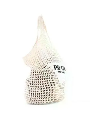 Prada Triangle Logo Tote Raffia Small Bucket Bag