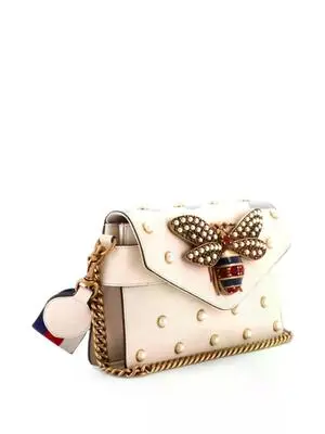 Gucci Broadway Pearly Bee Embellished Leather Mini Shoulder Bag