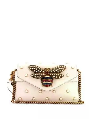 GUCCI Broadway Pearly Bee Embellished Leather Mini Shoulder Bag