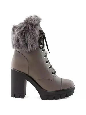 GIUSEPPE ZANOTTI Moyra Faux-fur Trim Ankle Boots - Grey