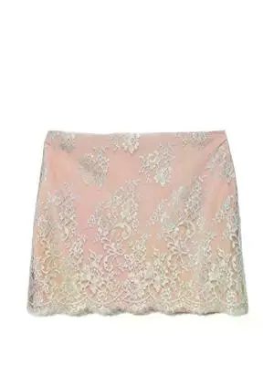 Valentino Garavani Lace-overlay Scalloped-edge Mini Skirt - Neutrals