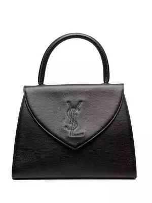 Saint Laurent 20th Century Textured Leather Monogram Top Handle Bag Handbag - Black