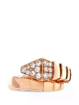 BVLGARI Serpenti Viper One-coil 18k Rose Gold With Diamonds Wide Ring - Pink