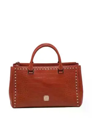 Mcm Studded Crocodile-embossed Tote Bag