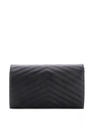 Saint Laurent Classic Monogram Wallet On Chain Matelasse Chevron Leather Medium Crossbody Bag - Black