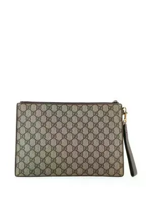 Gucci Courrier Pouch Gg Coated Canvas With Applique Clutch Bag - Brown
