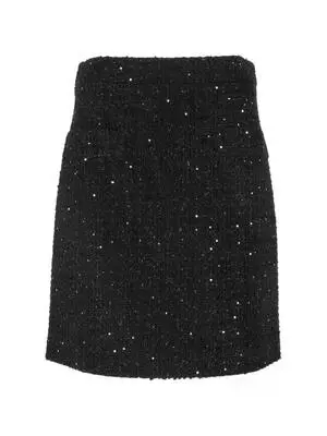 FAY Sequin-embellished Bouclé Mini Skirt - Black