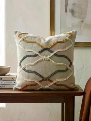 L'OCA NERA Embroidered Canvas Cushion - Neutrals