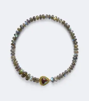 Ileana Makri 18kt Gold Beaded Necklace With Gemstones
