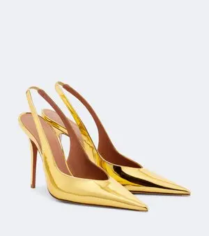 Amina Muaddi Anok Metallic Leather Slingback Pumps
