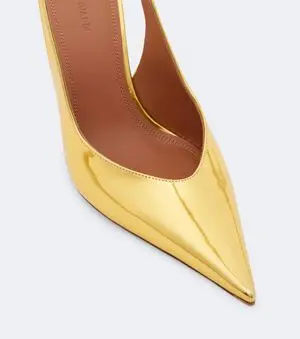 Amina Muaddi Anok Metallic Leather Slingback Pumps