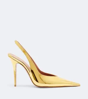 Amina Muaddi Anok Metallic Leather Slingback Pumps