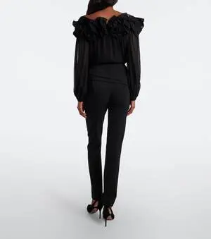 Carolina Herrera Floral-appliqué Wool-blend Leggings