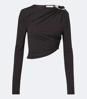 Christopher Esber Orica Crystal Ruched Jersey Crop Top - Brown