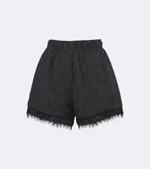 GANNI Lace-trimmed Pinstripe Flannel Shorts