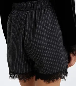 GANNI Lace-trimmed Pinstripe Flannel Shorts