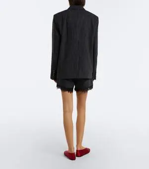 GANNI Lace-trimmed Pinstripe Flannel Shorts