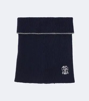 Brunello Cucinelli Logo Cashmere Snood - Blue