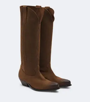 GOLDEN GOOSE Wish Star Suede Cowboy Boots - Brown