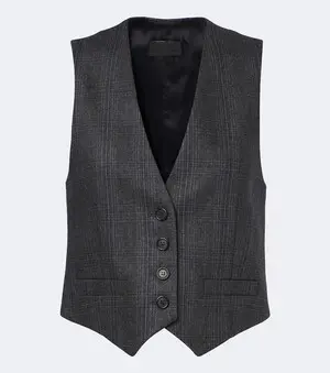 NILI LOTAN Ismael Checked Wool And Cashmere Vest - Grey