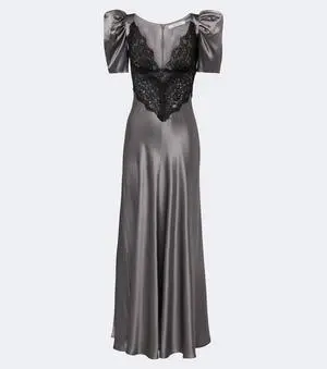 RODARTE Lace-trimmed Silk Satin Gown - Grey