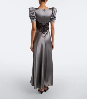 RODARTE Lace-trimmed Silk Satin Gown - Grey