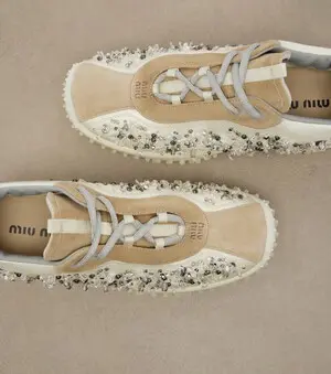 Miu Miu Bubble Embellished Suede-trimmed Sneakers