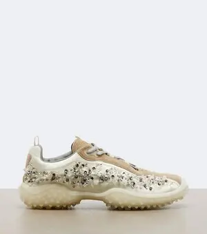 Miu Miu Bubble Embellished Suede-trimmed Sneakers