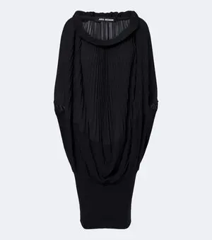 Junya Watanabe Pleated Wool-paneled Midi Dress - Black