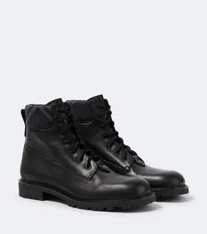 Burberry Check Leather Ankle Boots