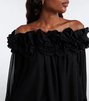 Carolina Herrera Floral-appliqué Gathered Silk Top
