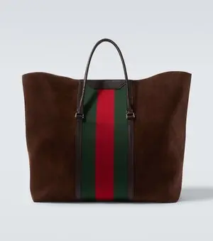 Gucci Web Stripe Suede Tote Bag - Brown