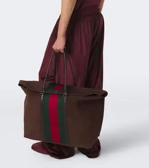 Gucci Web Stripe Suede Tote Bag