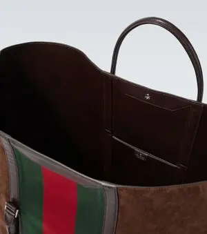 Gucci Web Stripe Suede Tote Bag