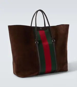 Gucci Web Stripe Suede Tote Bag
