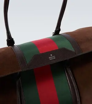 Gucci Web Stripe Suede Tote Bag