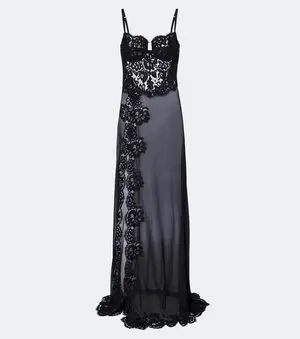 Dolce & Gabbana Lace-trimmed Silk And And Cotton-blend Gown - Black