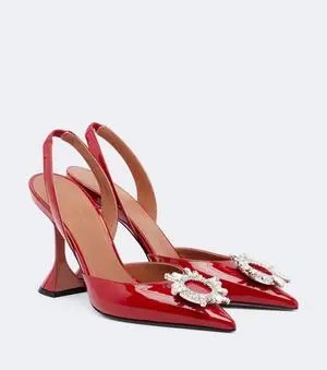 Amina Muaddi Begum Embellished Leather Slingback Pumps - Red