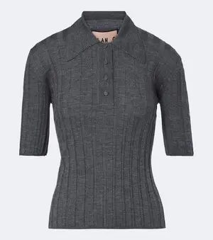 Plan C Wool Polo Sweater - Grey