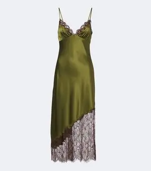 Staud Lara Lace-trimmed Silk-blend Satin Slip Dress - Green